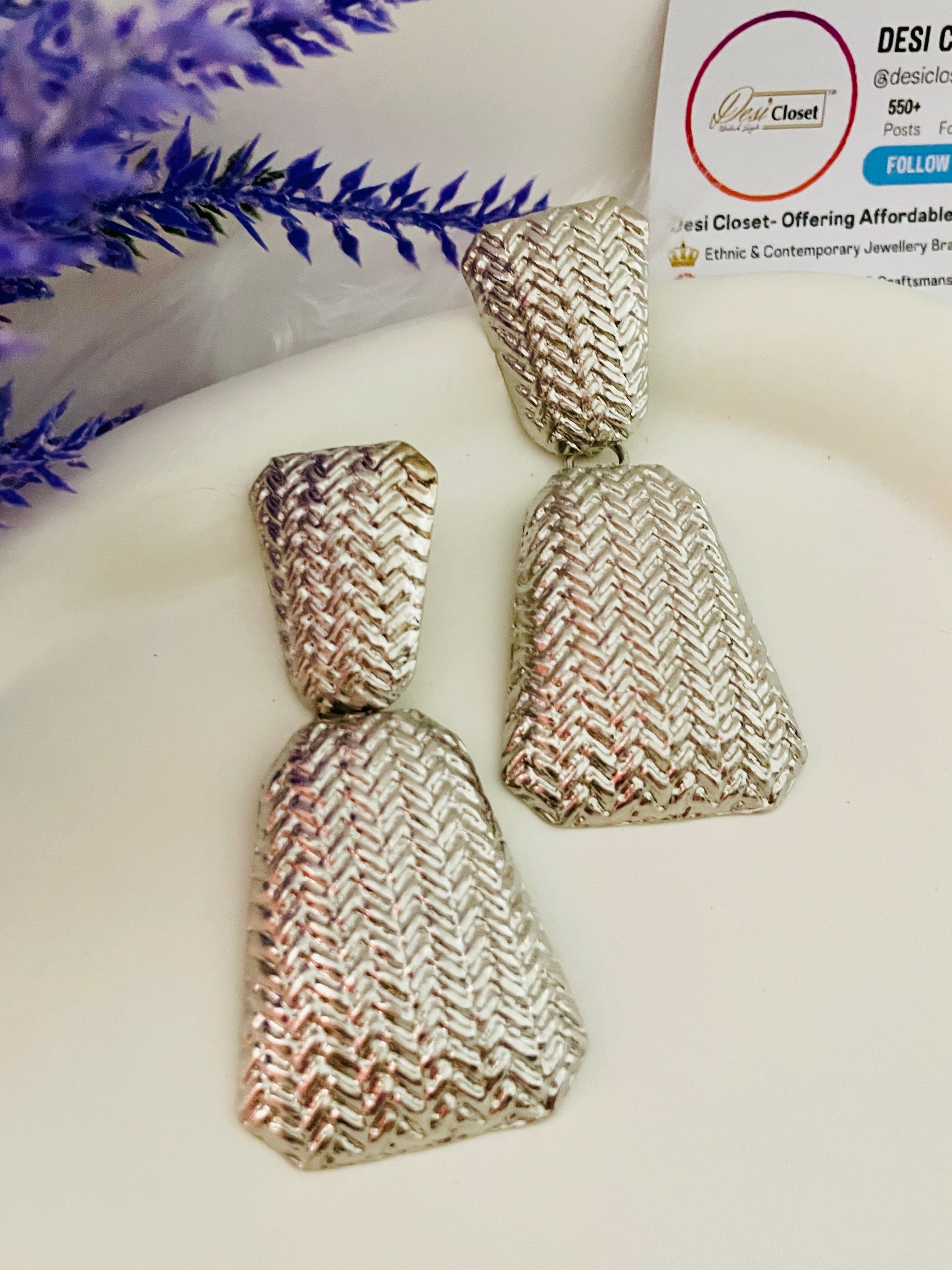 Silver Textured Party Danglers Large – Desi Closet