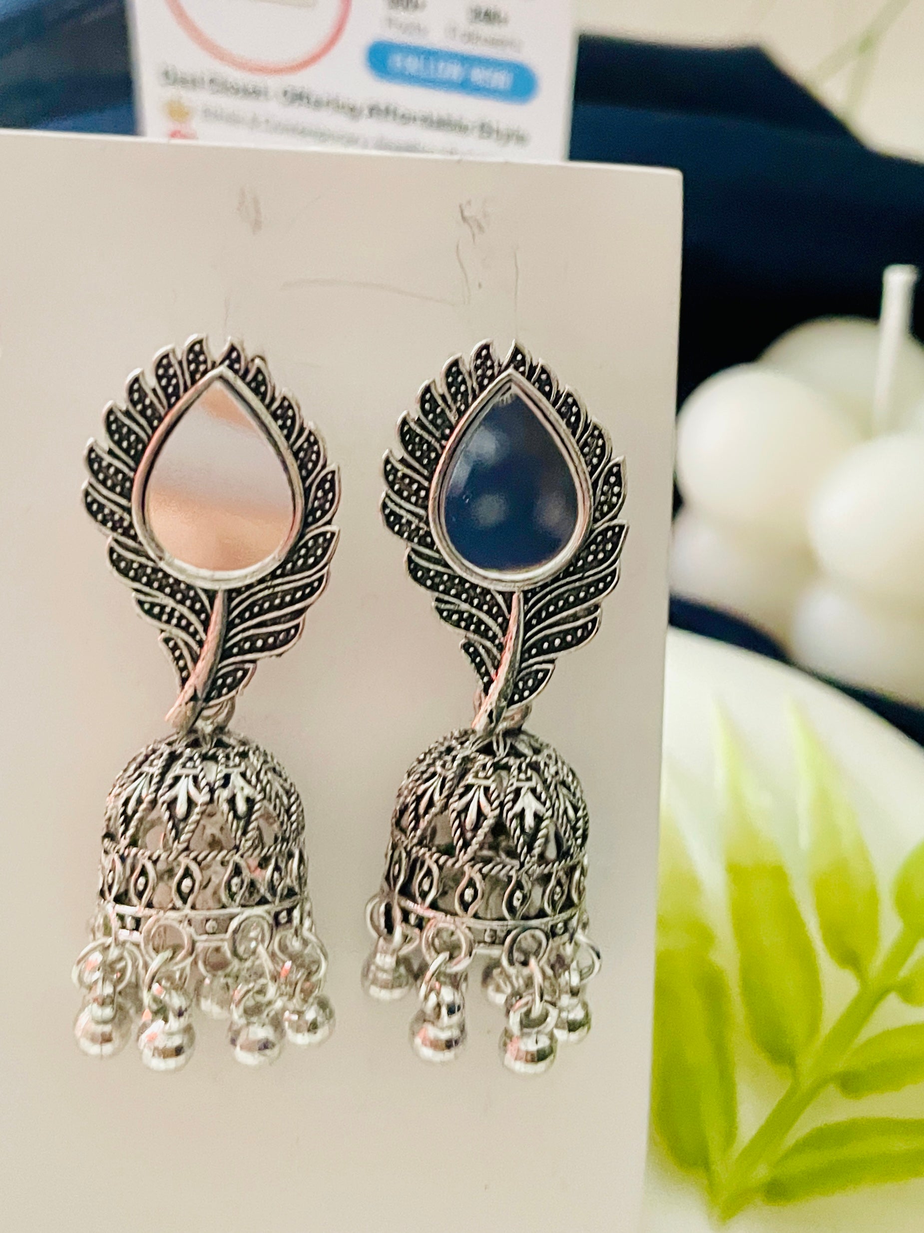 Krishna Mor Mirror Oxy Jhumki – Desi Closet